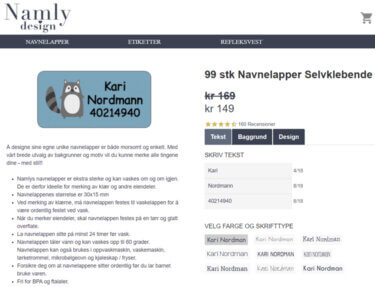 Namly Design info - Fri Frakt, Retur, og mer - Nettbutikkinfo
